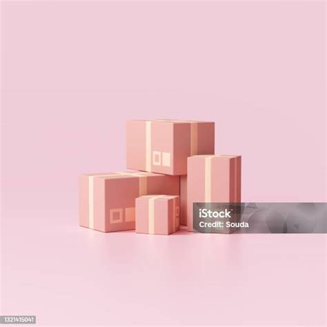 분홍색 배경 포장에 3d 아름다운 소포 골판지 상자 3d 렌더 일러스트레이션 전자 상거래에 대한 스톡 사진 및 기타 이미지 전자 상거래 해운 0명 Istock