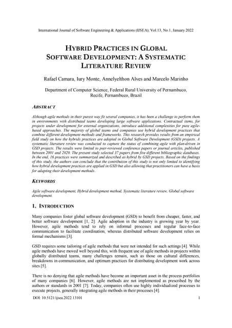 Hybrid Practices In Global Software Development A Systematic Literature Review Pdf