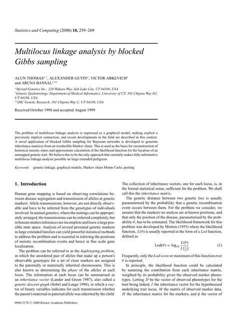 [pdf] Multipoint Linkage Analysis By Block Gibbs Sampling