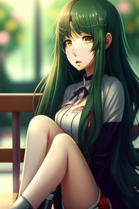 Anime Girl With Green Hair And Yellow Eyes