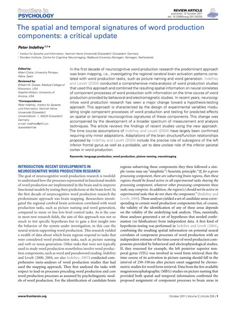Pdf The Spatial And Temporal Signatures Of Word Production Components A Critical Update