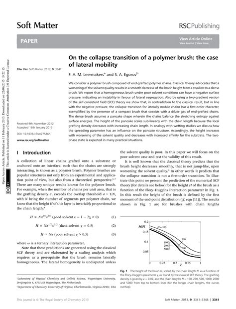 Pdf On The Collapse Transition Of A Polymer Brush The Case Of