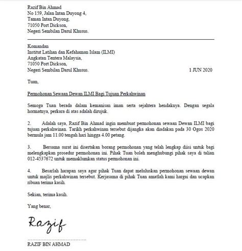 Contoh Surat Kiriman Rasmi Lengkap