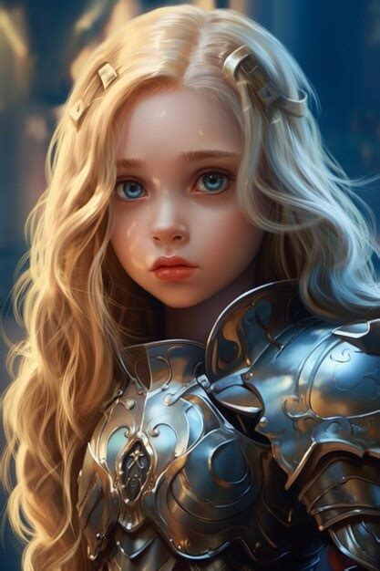 A Girl With Blonde Hair And A Blue Eyes Is Looking Up At The Camera Premium Ai Generated Image