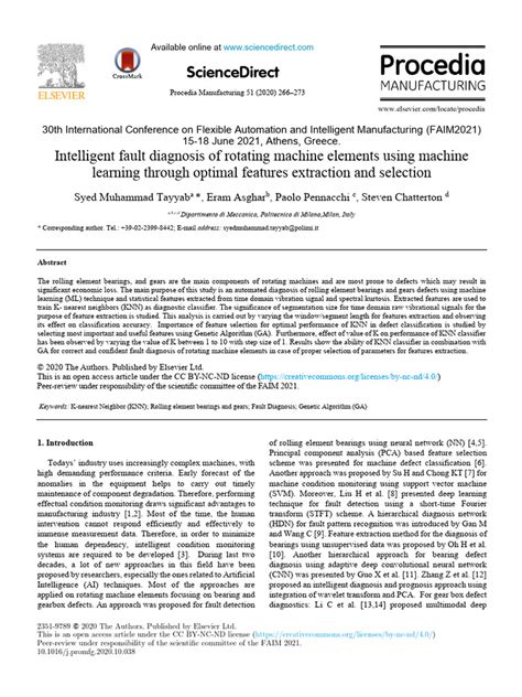 intelligent fault diagnosis of rotating machine elements using machine