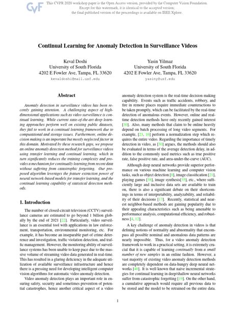 Doshi Continual Learning For Anomaly Detection In Surveillance Videos Cvprw 2020 Paper Pdf