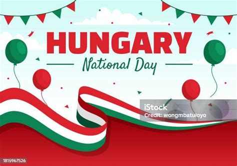 행복 한 헝가리 국경일 벡터 일러스트 레이 션 3 월 15 일 헝가리 국기 플랫 휴일 축하 만화 배경 디자인 헝가리 국기에 대한 스톡 벡터 아트 및 기타 이미지 Istock