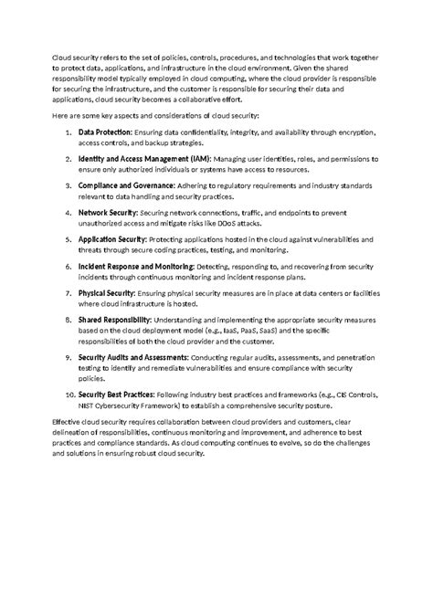 Cloud Security Given The Shared Responsibility Model Typically