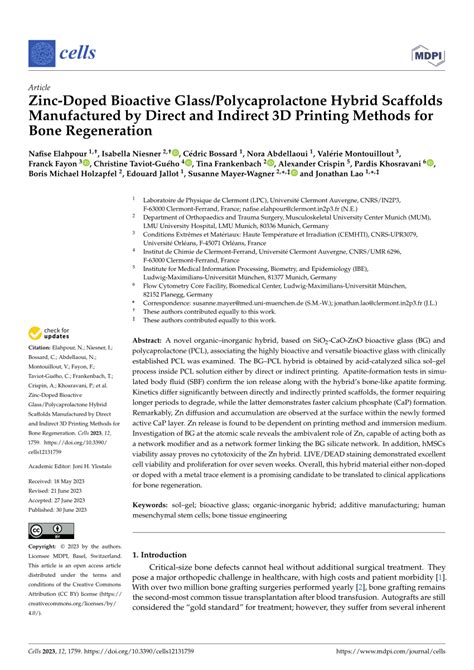 Pdf Zinc Doped Bioactive Glasspolycaprolactone Hybrid Scaffolds Manufactured By Direct And