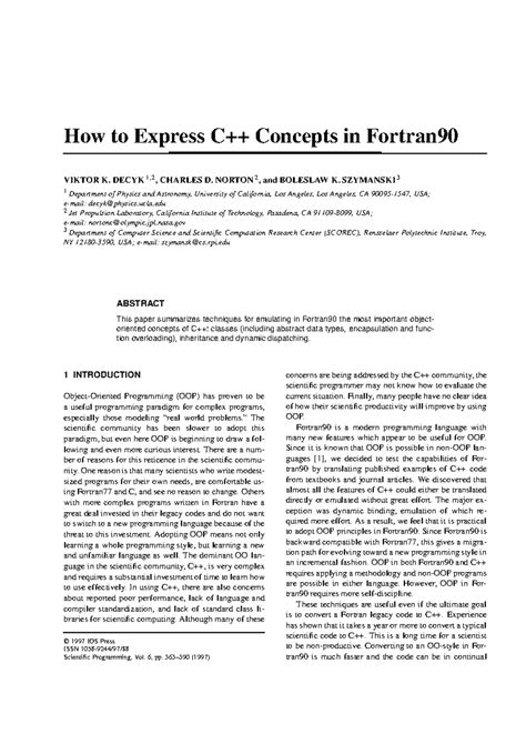 Introduction To Object Oriented Concepts Using Fortran 90 Viktor K Decyk Department Of Physics