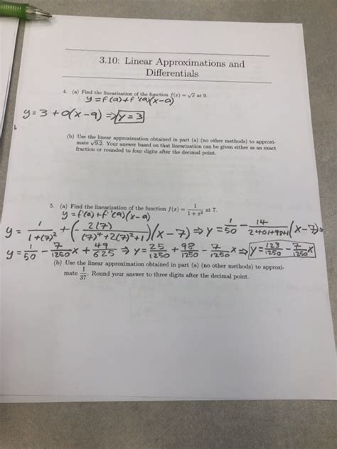 Solved 310 Linear Approximations And Differentials A