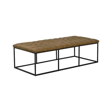 Benjara Brown Faux Leather Rectangle Accent Ottoman Bm194871 The Home