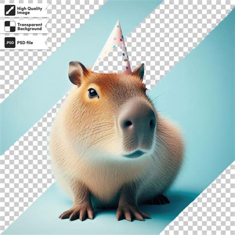 투명한 배경에 축하 모자와 함께 Psd 재미있는 카피바라 프리미엄 Psd 파일