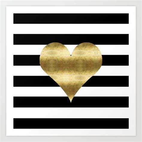 Gold Heart Black And White Stripe Art Print By Huntleigh Society6