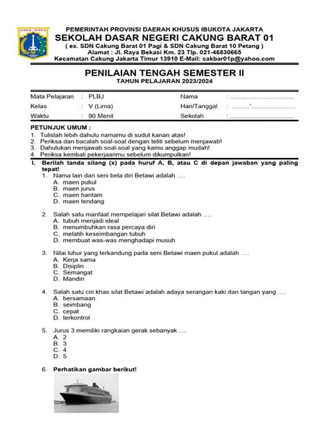 Soal Pts Ii Kelas 5 Plbj Tapel 2023 2024 Pdf