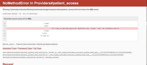Ruby On Rails Error When Trying To Link To Patient Profile Stack