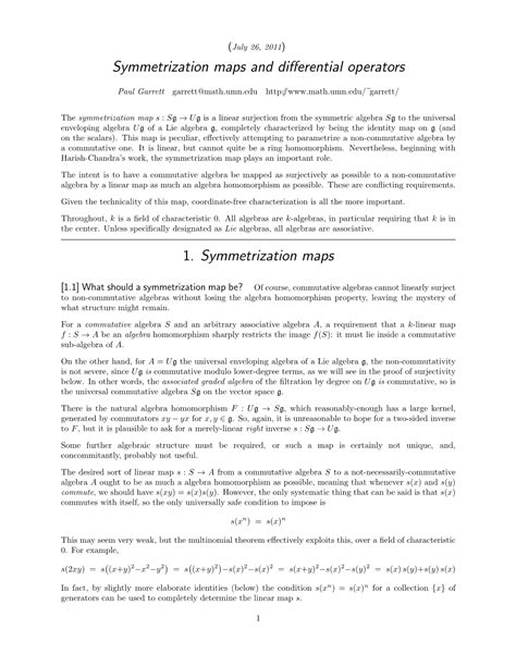 Symmetrization Maps And Differential Operators 1 Symmetrization Maps Docslib