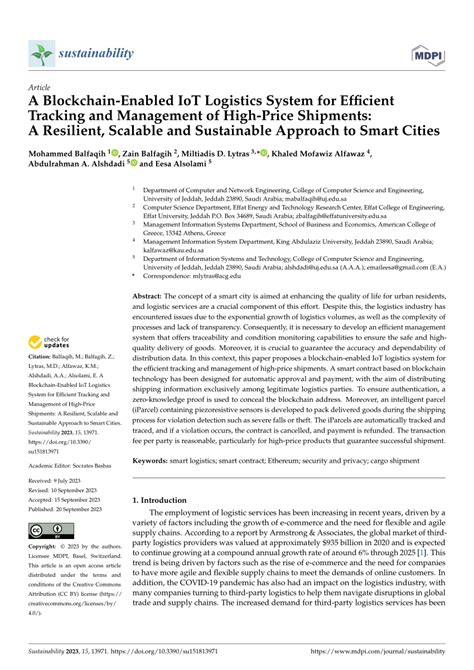 Pdf A Blockchain Enabled Iot Logistics System For Efficient Tracking