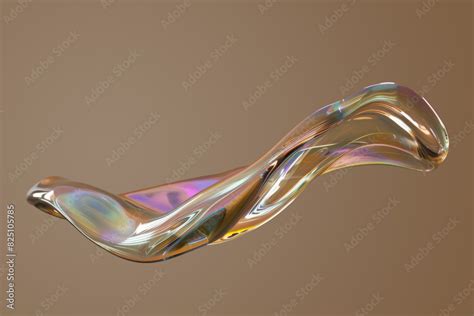 Curved Glassy Object With Iridescent Colors And Reflections Floating