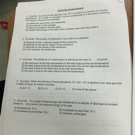 Solved 1 5 Points According To The Ideal Gas Law Pv