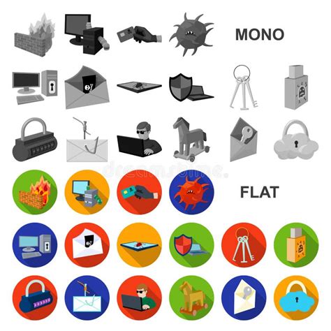 Hacker And Hacking Flat Icons In Set Collection For Design Hacker And