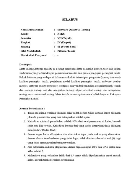 Silabus Software Quality Testing Pdf