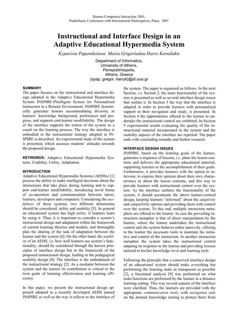 Pdf Instructional And Interface Design In An Adaptive Educational