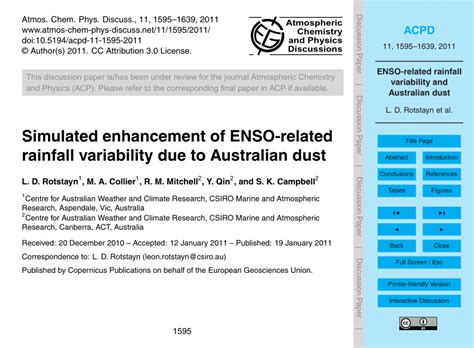 Pdf Simulated Enhancement Of Enso Related Rainfall Variability Due To Australian Dust