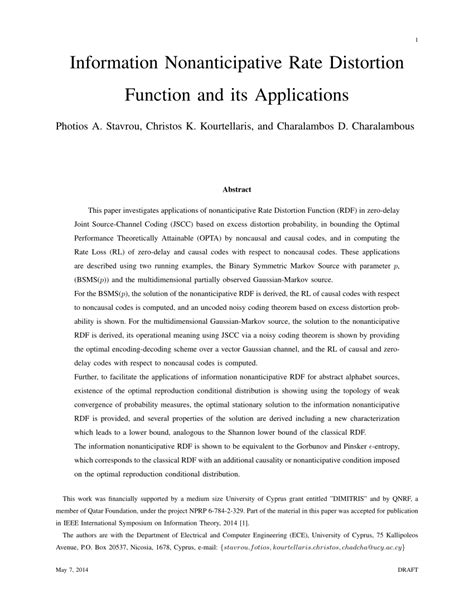 Pdf Information Nonanticipative Rate Distortion Function And Its