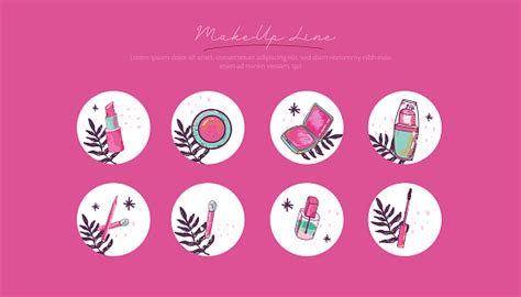 뷰티 하이라이트 그런지 아이콘 패션 고립 배경입니다 벡터 템플릿 디자인입니다 메이크업 아이콘과 열대 잎과 창조적 인 소셜 미디어 0명에 대한 스톡 벡터 아트 및 기타 이미지