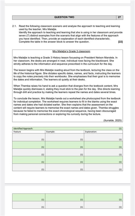 Read The Following Classroom Scenario And Analyse The Approach To Teachin