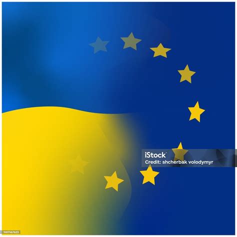 우크라이나에 깃발을 붙이고 Eu를 보호하십시오 현실적인 3d 우크라이나어 일러스트 레이 션 우크라이나의 국기와 흰색 배경에 고립 된 유럽 연합의 방패 유럽 지도 2022년에