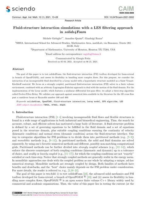 Pdf Fluid Structure Interaction Simulations With A Les Filtering Approach In Solids4foam