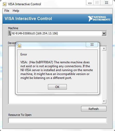Visa Interactive Control Error For Ni 9871 With Ni 9149 Ni Community