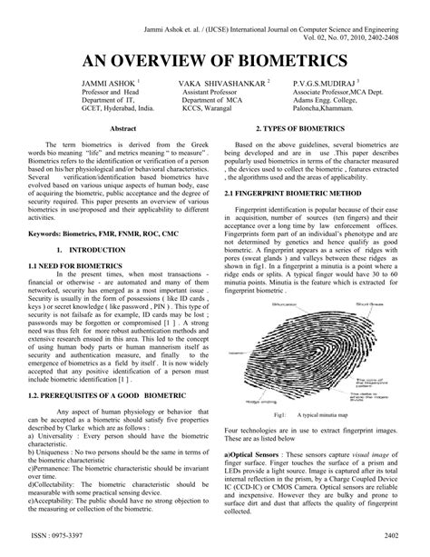 Pdf An Overview Of Biometrics