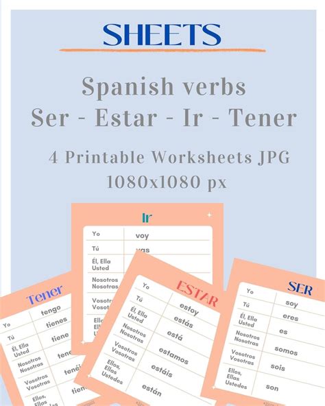Spanish Verbs Present Tense Indicative Ser Estar Ir Tener 4 Worksheets