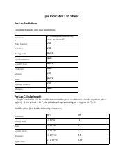 PH Indicator Lab Sheet Docx Pdf PH Indicator Lab Sheet Pre Lab Predic Ons Complete The Table