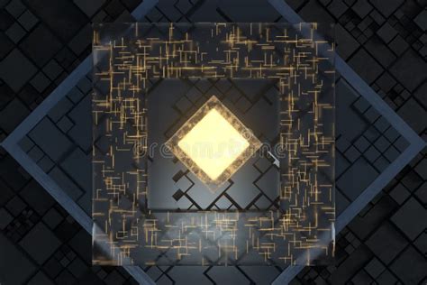 Luminous Cube And Circuits Black Cubes 3d Rendering Stock Illustration Illustration Of
