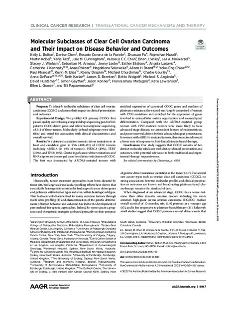 Pdf Data From Molecular Subclasses Of Clear Cell Ovarian Carcinoma And Their Impact On Disease