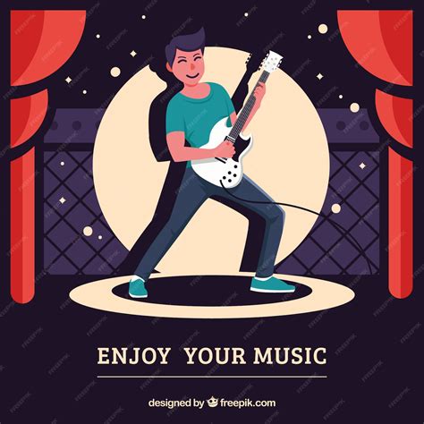 기타를 연주하는 소년의 배경 무료 벡터