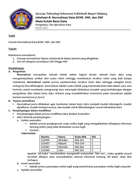 Jobsheet Normalisasi Bcnf 4nf Dan 5nf Pdf