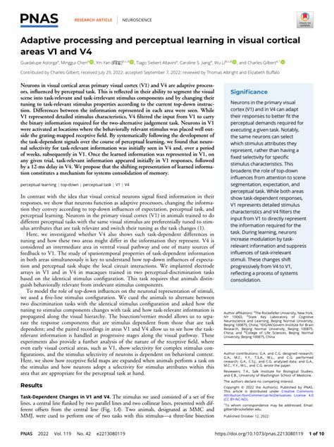 Pdf Adaptive Processing And Perceptual Learning In Visual Cortical Areas V1 And V4
