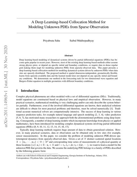 Pdf A Deep Learning Based Collocation Method For Modeling Unknown Pdes From Sparse Observation