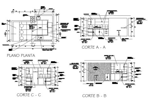 Plan And Sectional Detail Of Kitchen Structure 2d View Layout File In Dwg Format Artofit