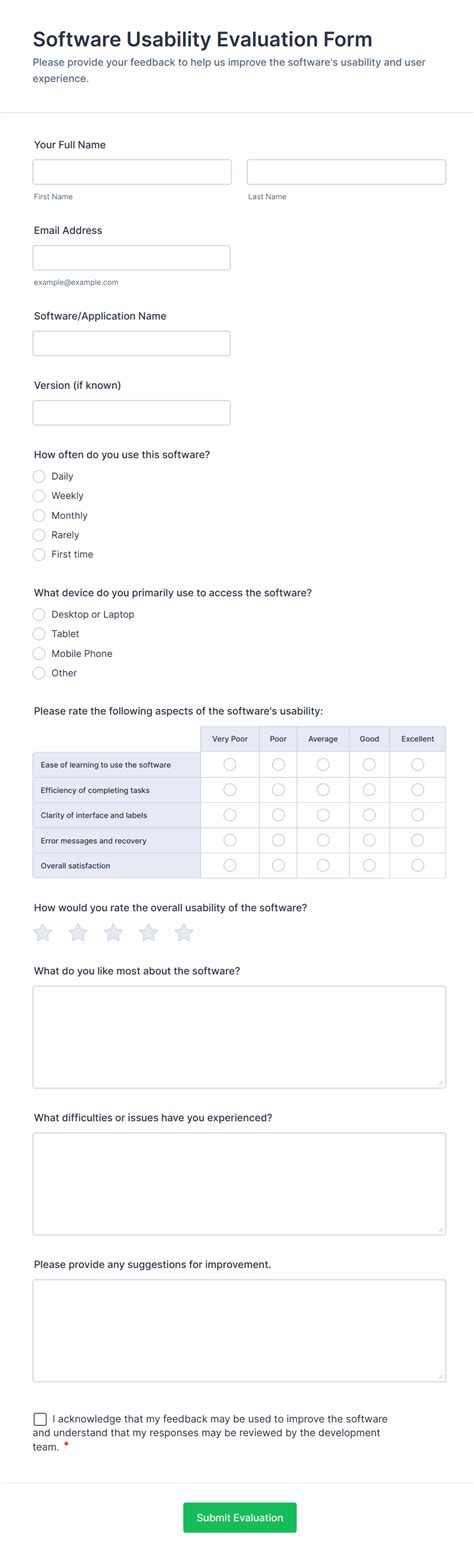 Software Usability Evaluation Form Template Jotform