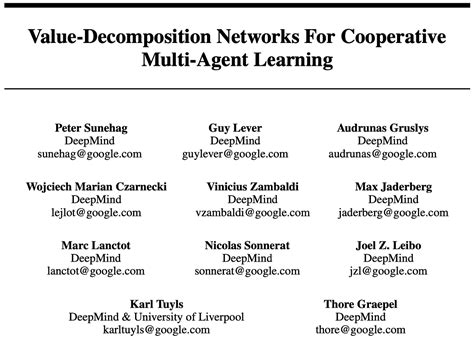 Multi Agent Reinforcement Learning Paper Reading ~ Vdn By Christian Lin Medium