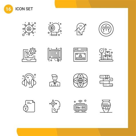 Pictogram Set Of 16 Simple Outlines Of Code Science Arrow Medical Mind Editable Vector Design