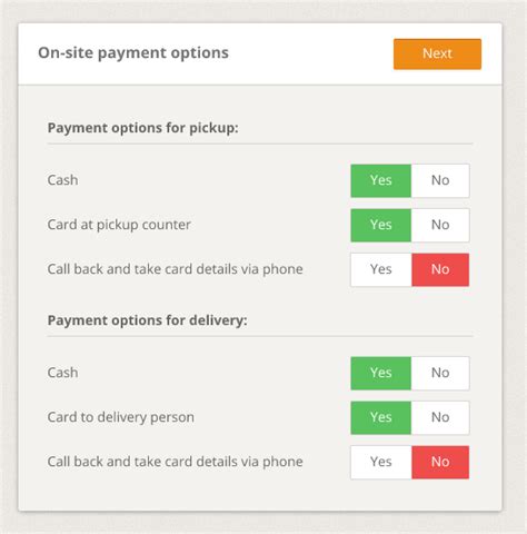 On Site Payment Methods Cash Or Card For Online Food Orders