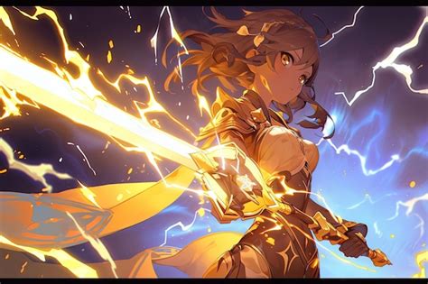 Premium Photo A Cartoon Image Of A Girl With A Sword And Lightning