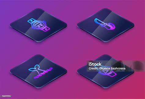 아이소메트릭 라인 다이빙 시계 고래 꼬리 바다 파도 나이프 및 나침반을 설정합니다 파란색 사각형 버튼입니다 벡터 3차원 형태에 대한 스톡 벡터 아트 및 기타 이미지 Istock